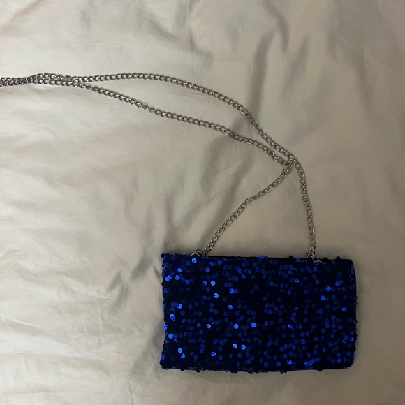 Bags | Silver And Blue Sequence Handbag With Chain | Poshmark